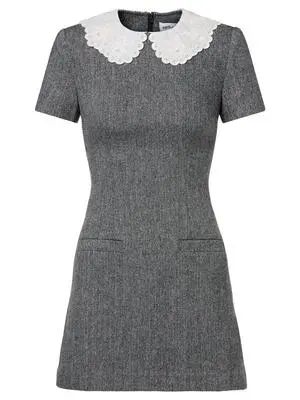 SELF-PORTRAIT Herringbone Wool-blend Minidress - Grey