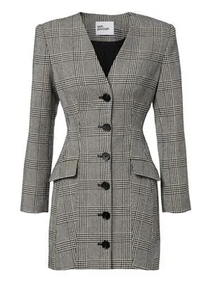 SELF-PORTRAIT Checked Wool-blend Minidress - Black