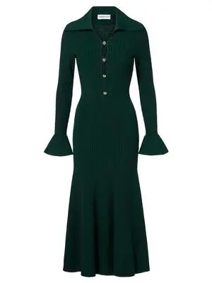 SELF-PORTRAIT Ribbed-knit Midi Dress - Green