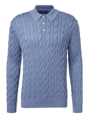 Ralph Lauren Purple Label Cable-knit Polo Sweater In Cotton And Silk - Blue