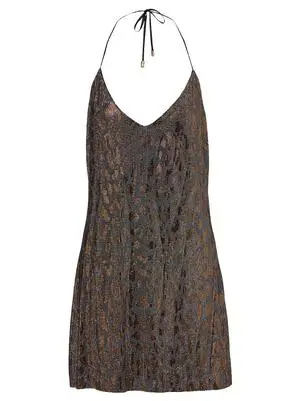 Roberto Cavalli Embellished Halterneck Slip Dress - Gold