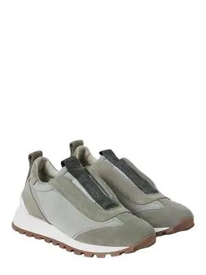 Brunello Cucinelli Suede-panel Slip-on Sneakers - Brown