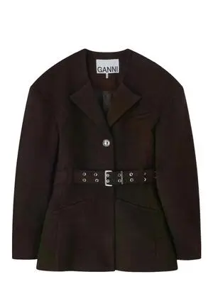GANNI Belted Single-breasted Jacket - Brown