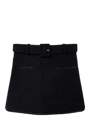 SELF-PORTRAIT Belted Tweed Mini Skirt - Black