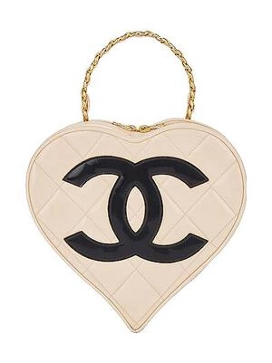 Chanel 1994 Patent Heart Vanity Bag - Beige