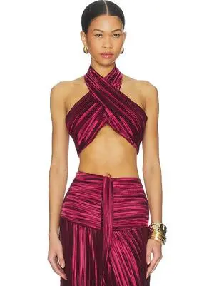 SONYA MODA Joelle Plissé Halter Top - Wine