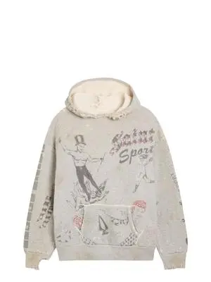 SAINT MXXXXXX X Alexis Drawing Distressed Hooded Cotton Sweatshirt - Grey