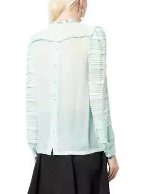 Miu Miu Silk Ruffled Embellished Blouse - Blue