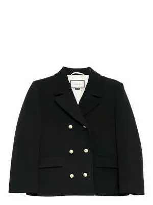 Gucci Wool Blend Double Breasted Blazer With Gg Buttons - Black