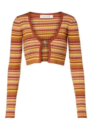 BANANHOT Ribbed-knit Striped Cropped Cardigan - Multicoloured
