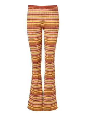 BANANHOT Ribbed-knit Striped Flared Trousers - Multicoloured