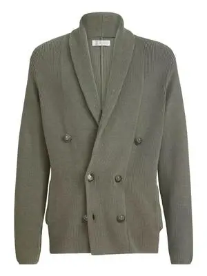 Brunello Cucinelli Ribbed Cardigan With Shawl Lapels - Green