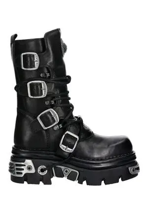 NEW ROCK NEW ROCK 70mm Platform Leather Boots With Buckle And Lace-Up Detail