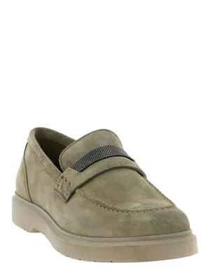 Brunello Cucinelli Monili Detail Suede Loafers - Green