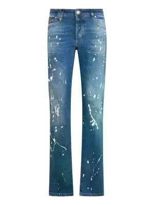 Philipp Plein Five-pocket Jeans With Paint Splatter Detail - Blue