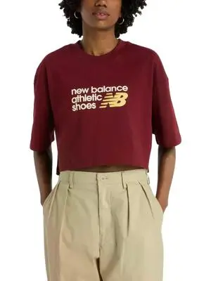 NEW BALANCE Cropped Crewneck T-shirt With Chest Logo - Red
