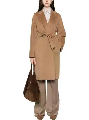 Max Mara Max Mara Camel Cashmere Tie-Waist Coat Brown