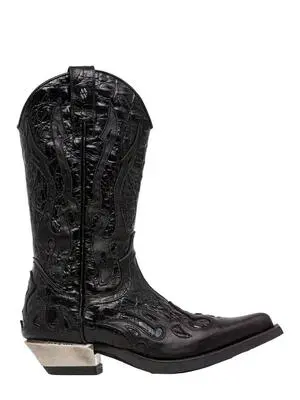 NEW ROCK NEW ROCK 40mm Leather Boots With Flame Design