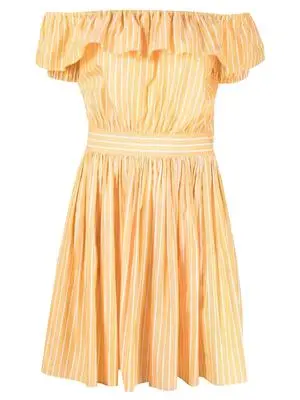 Miu Miu Off-shoulder Striped Cotton Dress - Orange