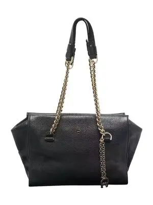 AIGNER Charm Chain Leather Tote Bag - Black