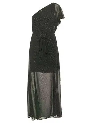 Maje One-shoulder Dotted Maxi Dress - Black
