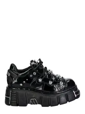 NEW ROCK 60mm Platform Sneakers With Eyelet Embellishment - Black