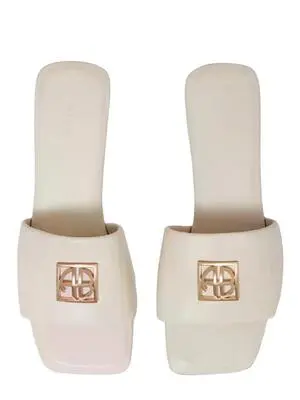 ANINE BING Square-toe Logo Leather Sandals - Neutrals