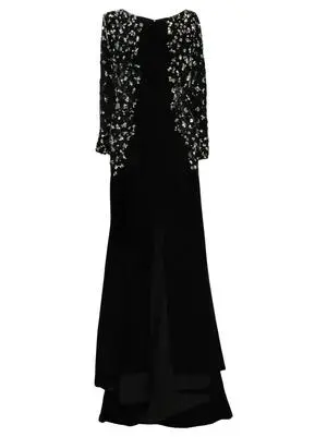 SAIID KOBEISY Embellished Long Sleeve Slit Maxi Dress - Black