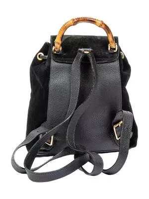 Gucci Suede Bamboo-handle Backpack - Black