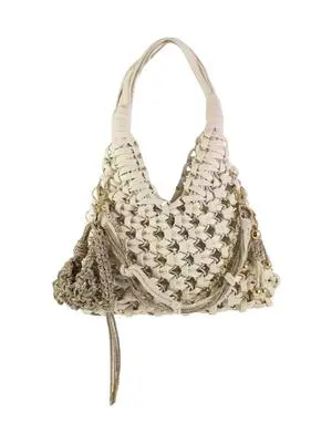 HIBOURAMA Vannifique Woven Tote Bag With Crystal Embellishments - Neutrals