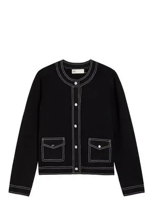 Tory Burch Topstitch Wool Cardigan - Black