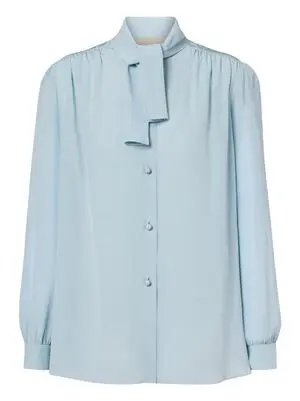 Valentino Garavani Tie-neck Silk Crepe De Chine Shirt - Blue