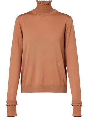 Chloé Ruffled Wool Turtleneck Sweater - Brown