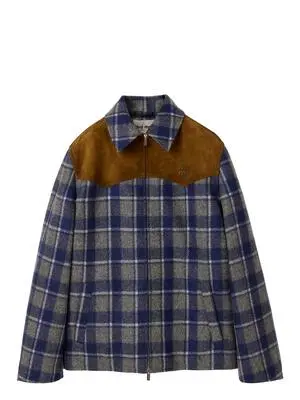 Miu Miu Checked Blouson Jacket With Suede Details - Slate/lightblue