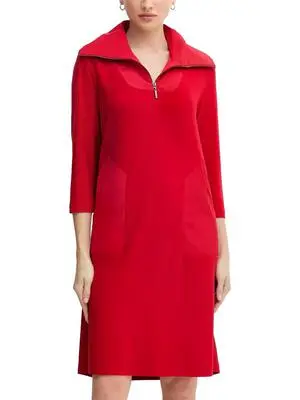 Joseph Ribkoff Zip-collar Pocket Midi Dress - Red