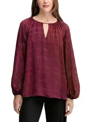 Joseph Ribkoff Geometric Keyhole Blouse - Red