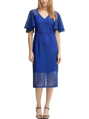 Joseph Ribkoff Lace V-neck Midi Dress - Blue