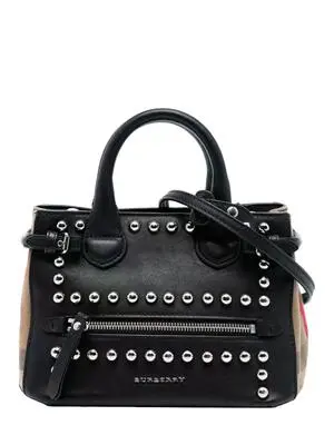 Burberry 2015 Baby Banner Studded Leather And House Check Tote Satchel - Brown