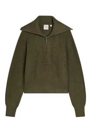 Varley Maura Ribbed Half-zip Knit Sweatshirt - Olive