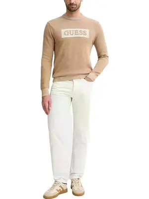 Guess Logo Detail Crew Neck Sweater - Neutrals