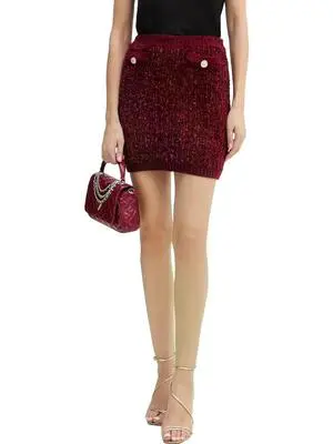 GUESS Textured Knit Mini Skirt With Faux-Fur Trim And Button Embellishment