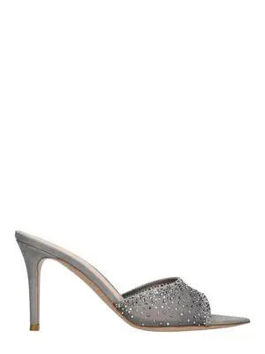 GIANVITO ROSSI Embellished Silk-suede Rania Mules 85 - Silver