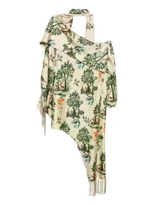 Monse Asymmetrical Scarf Dress With Graphic Print - Neutrals