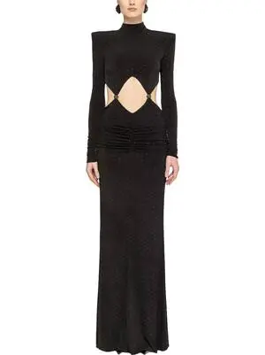 NISSA Rhinestone Embellished Cut-out Maxi Dress - Black