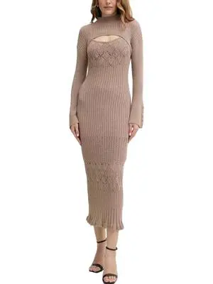 Guess Shinju Midi Dress With Ruffled Hem And Adjustable Straps - Neutrals