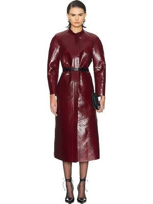 TOM FORD Leather Duchesse Biker Coat - Ruby Red