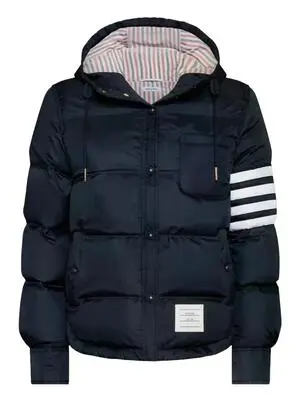 Thom Browne Down Hooded Jacket With Four-bar Detail - Blue
