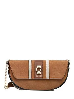 Guess Striped Detail Chain Strap Crossbody Bag - Brown