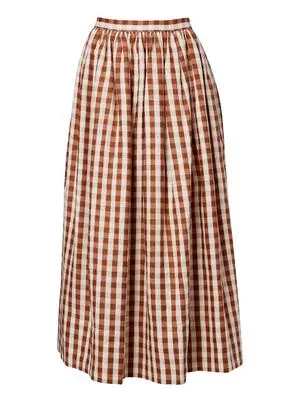 Faithfull The Brand Ida Gingham Linen Midi Skirt - Brown