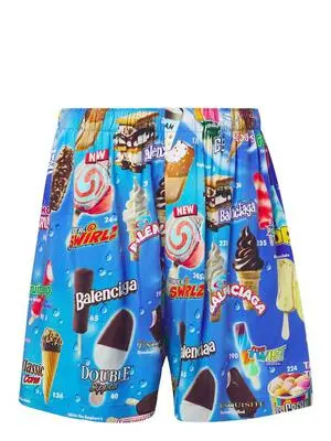 Balenciaga Printed Satin Shorts - Blue